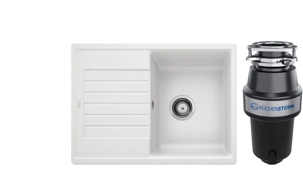 Комплект Мойка Blanco Zia 45 S Compact 524725 68x50, белая, искусственный гранит / Измельчитель KUCHENSTERN Muhle 351MU35 механический, нержавеющая сталь