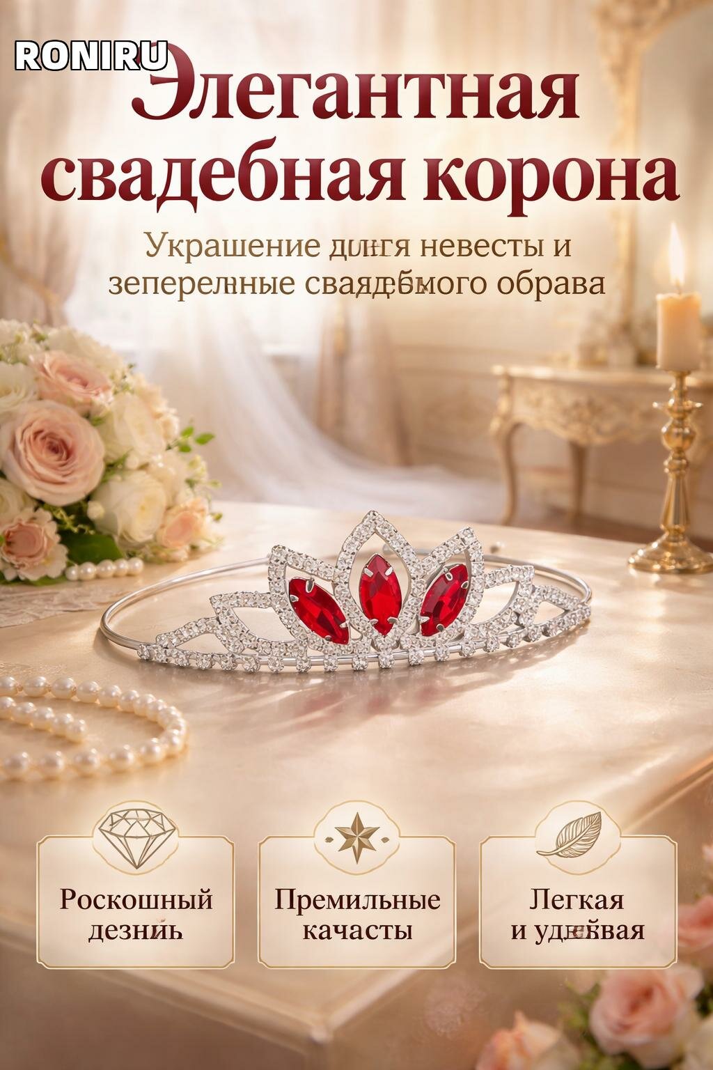 Элегантная свадебная корона, украшение для невесты и завершение свадебного образа