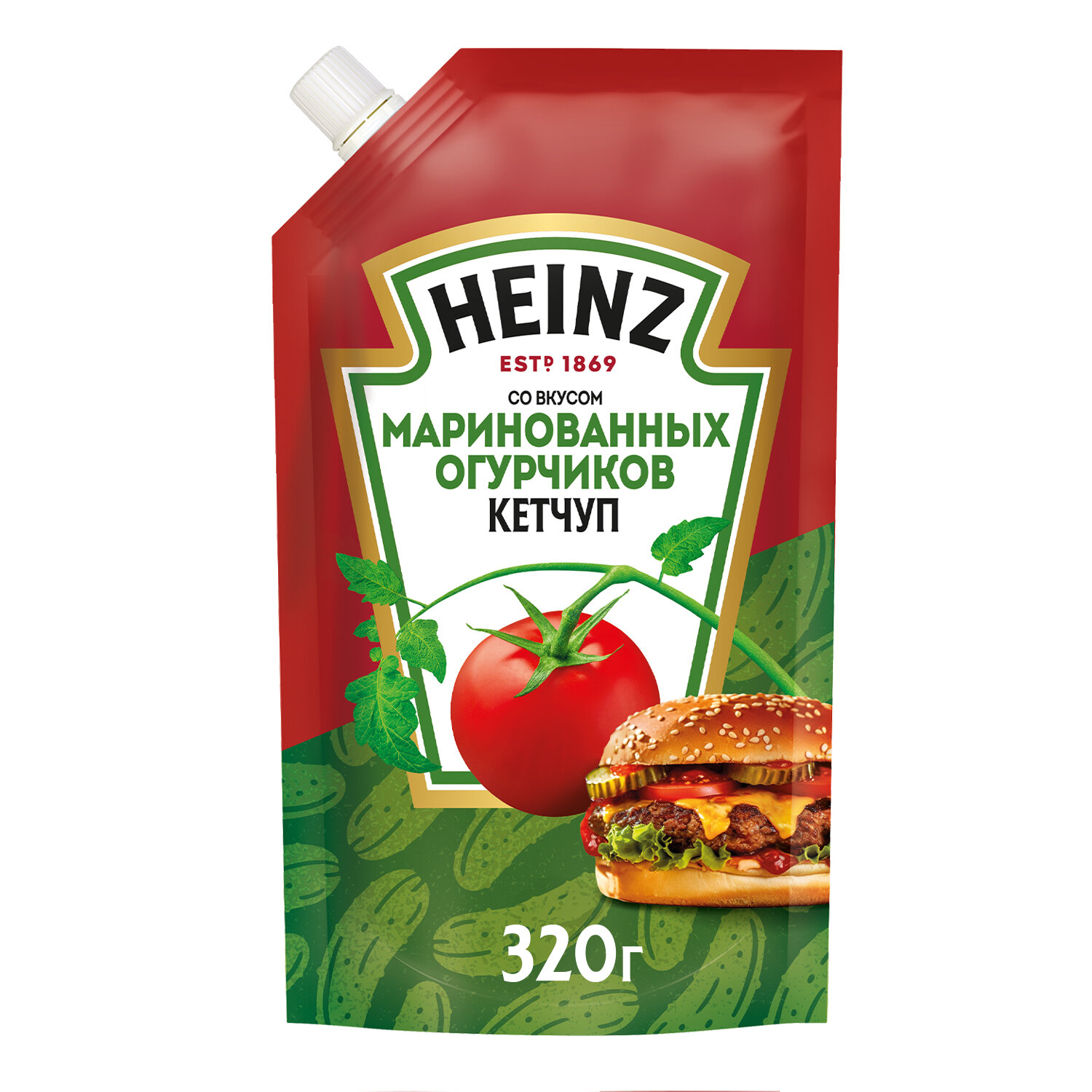 Кетчуп томатный Heinz со вкусом маринованных огурчиков, дой-пак 320 г