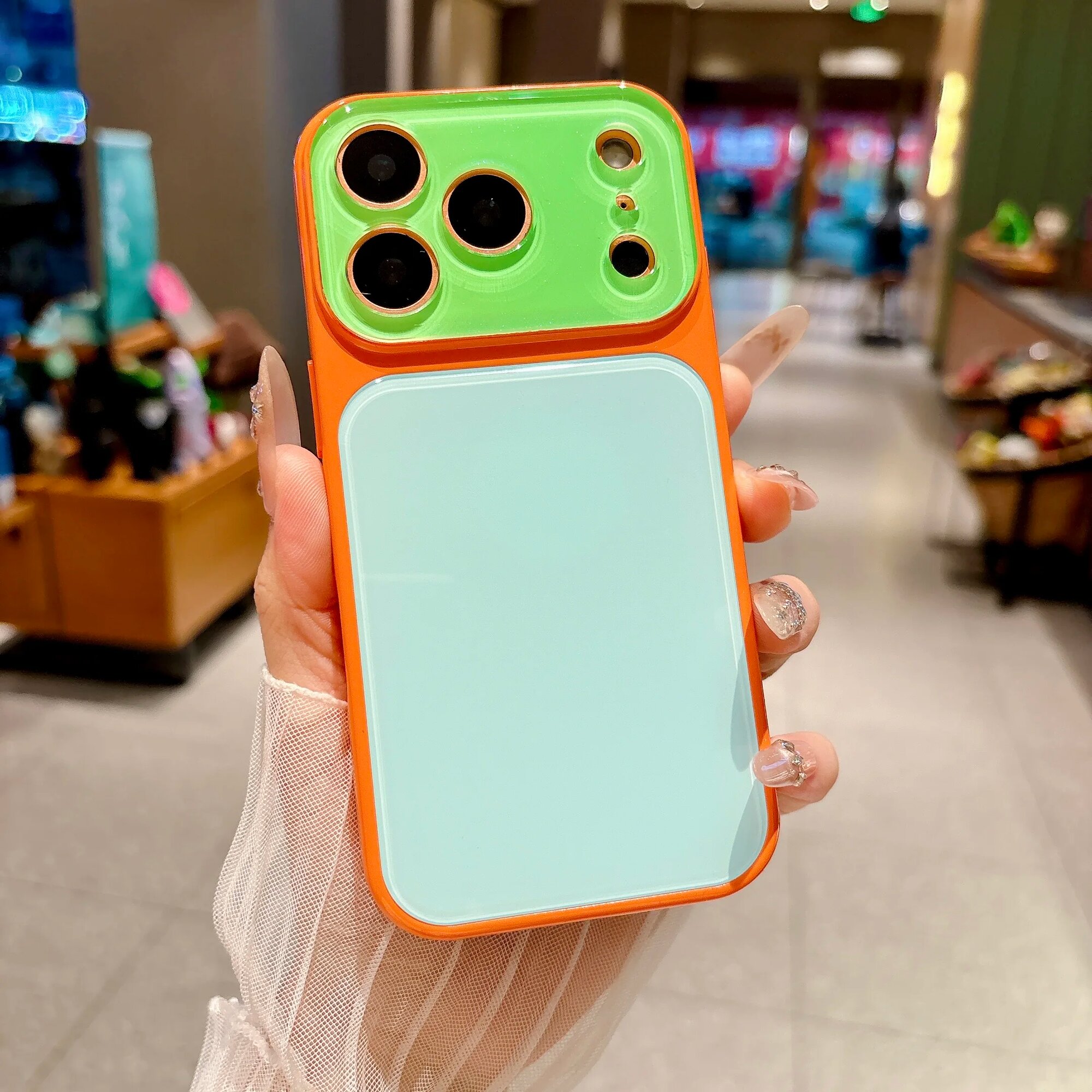 Многоцветный акриловый чехол для iPhone 17 16 15 14 Pro Max с iPhone17 Про, Зеленый, Green Blue