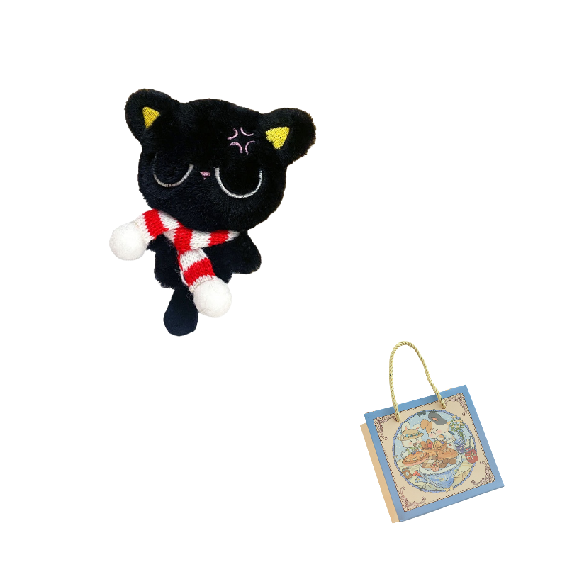 Плюшевая подвеска унисекс 77 SEVEN DREAM Черный кот, Coal Ball Kitten Charm Shopping Bag Included-Angry (with Scarf)