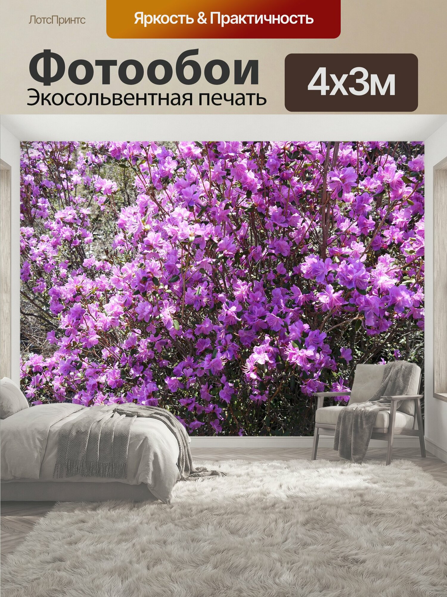 Фотообои "Алтай, весна, багульник" 400x300 см. экосольвентная печать