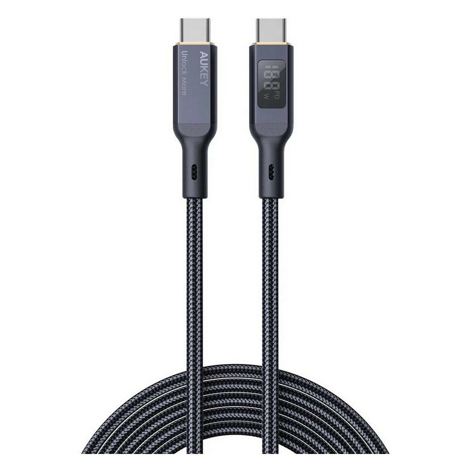 Кабель Aukey USB-C to USB-C 100 Вт 5А LCD Display 1 м (СB-MCC101) черный