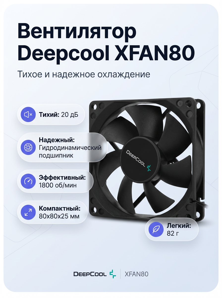 80mm Deepcool Molex 20dB 1800rpm 82g, 80x80x25mm (гидродинамический)