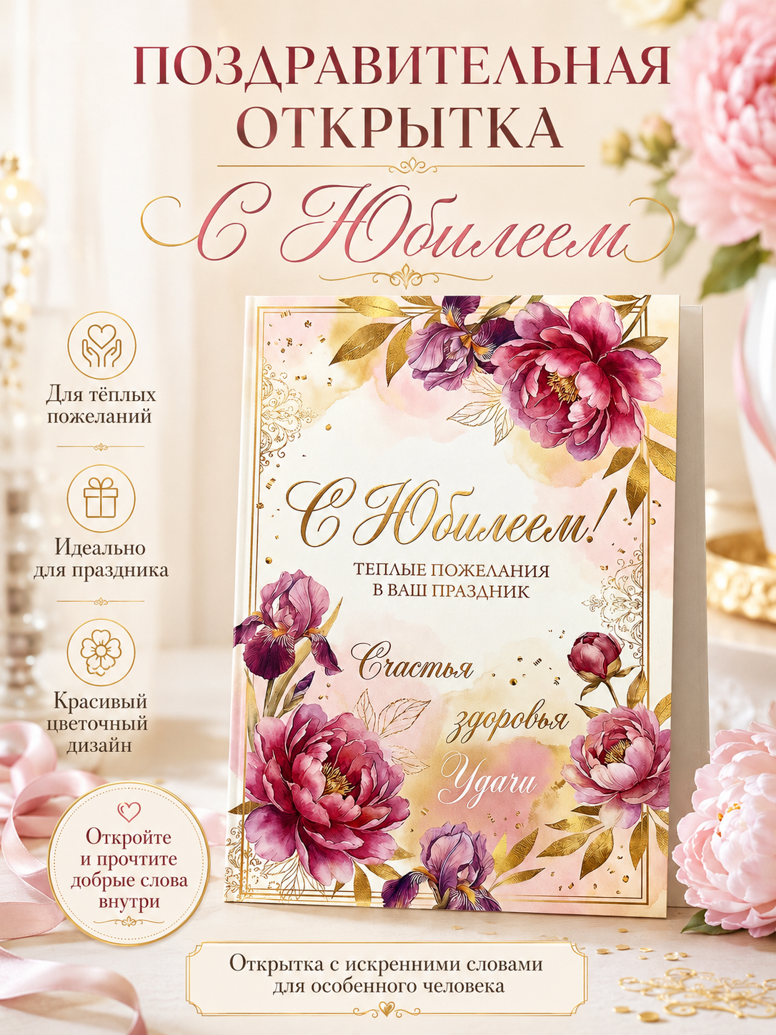 Открытка "HOMERA" "С Юбилеем", поздравительная, бежевая, 14.5 см х 10.5 см