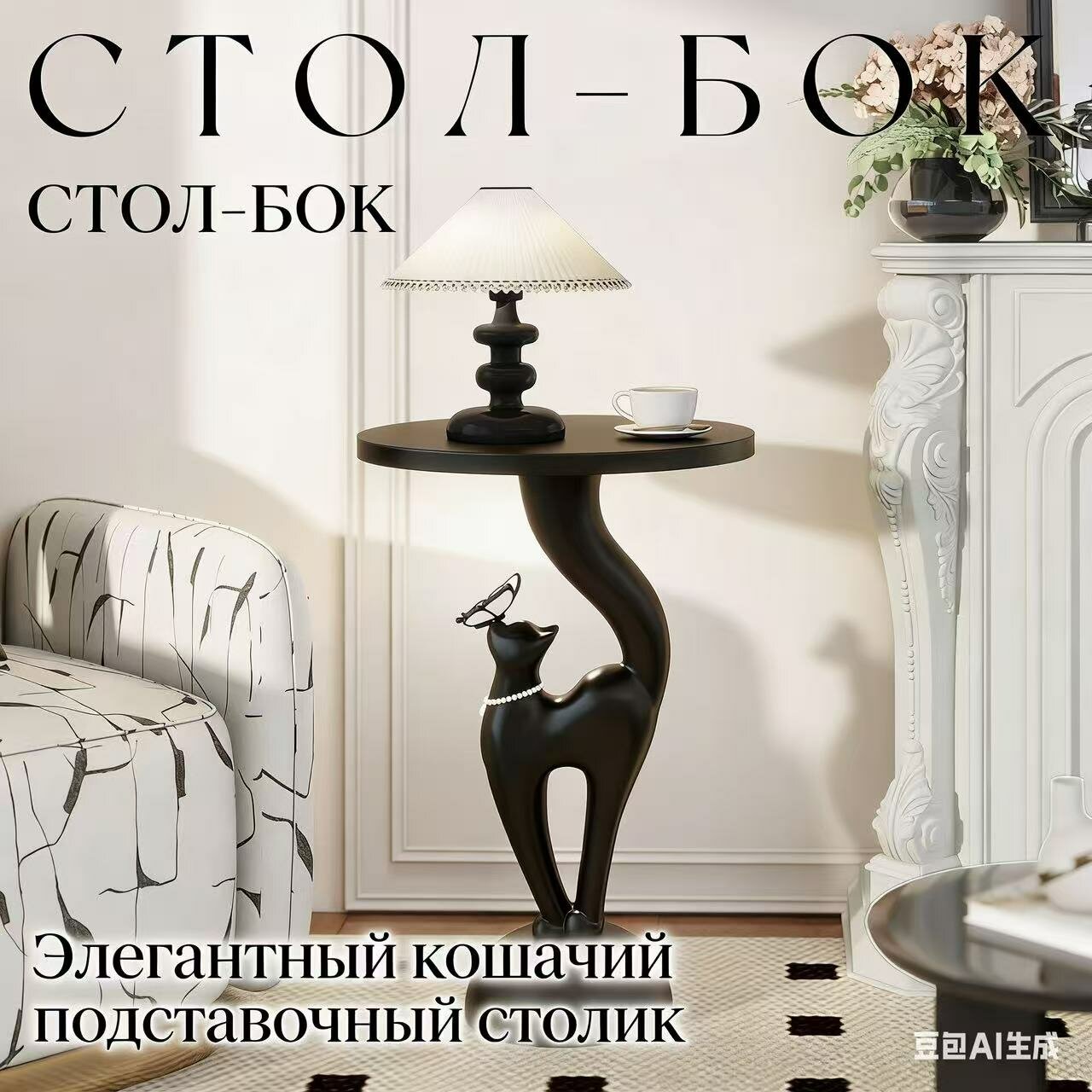 Креативное оформление пола дивана, rich cat, черный, сенсорная подсветка, 35*50