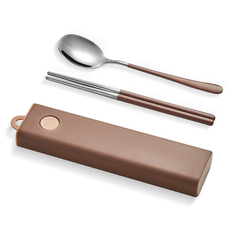 Creative stainless steel utensil set with mirror polished surface for gift promotion and daily use, brown