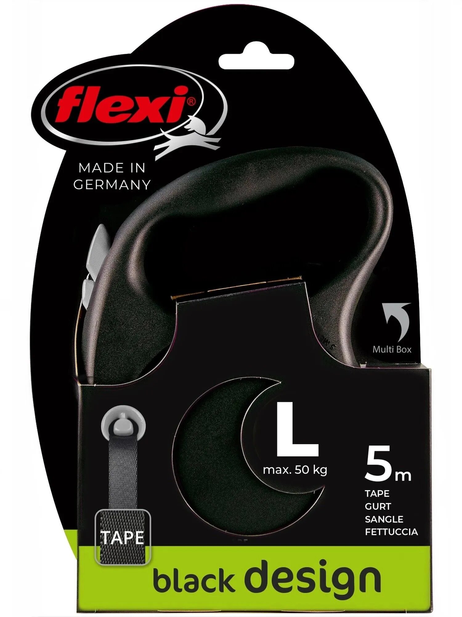 Поводок-рулетка для собак Flexi Black Design L ленточный черный/серебристый 5 м до 50 кг