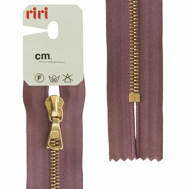Молния riri Металлическая, Gold, неразъемная, на атласной тесьме, 4 мм, 18 см, цвет 9419, Серо-сиреневый