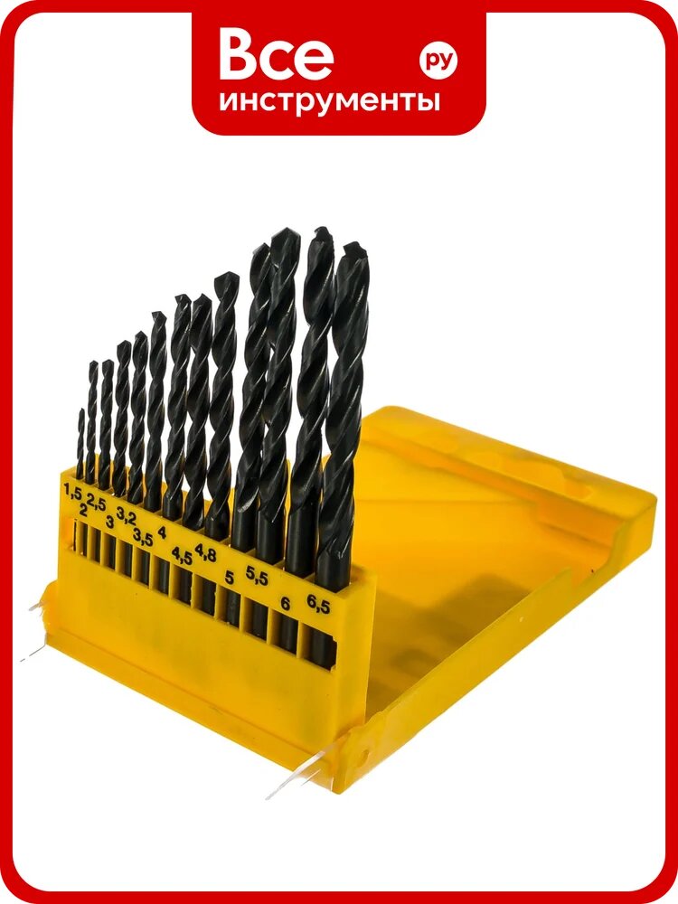 Набор сверл по металлу в пластиковой кассете 13 шт. (1,5-6,5 мм; HSS-R) DEWALT DT 5912 спиральной конструкции