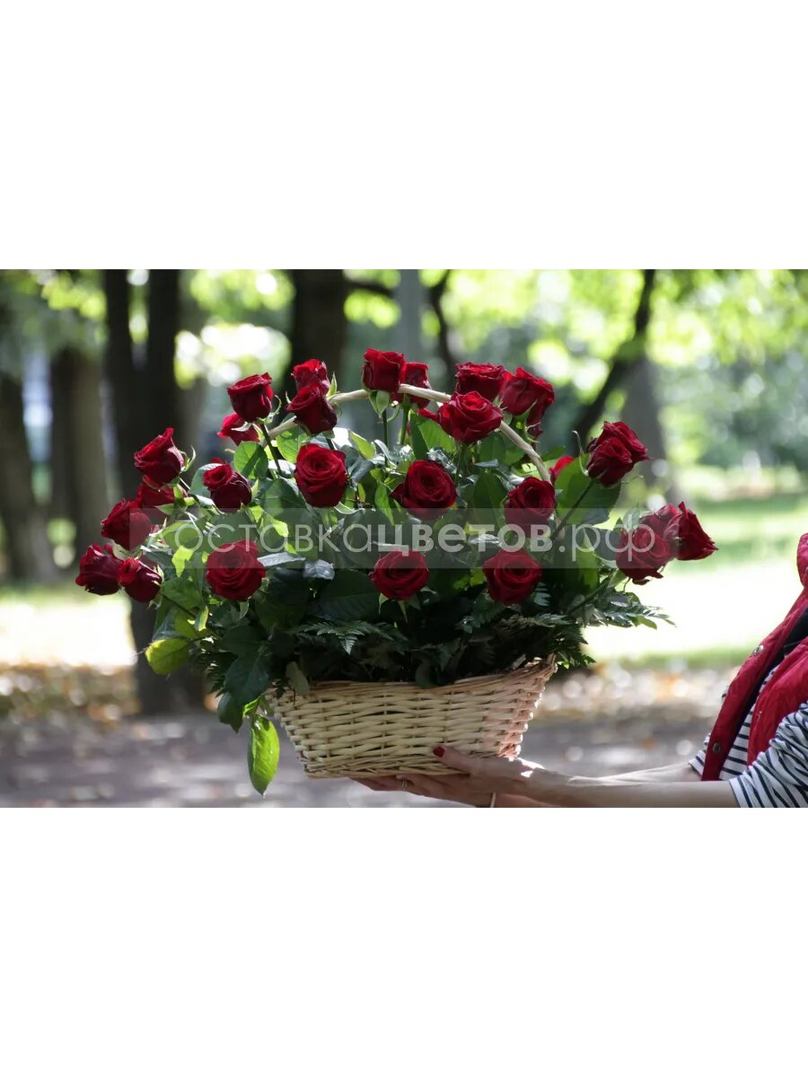 Корзина из 35 красных роз "Тонкий намек"