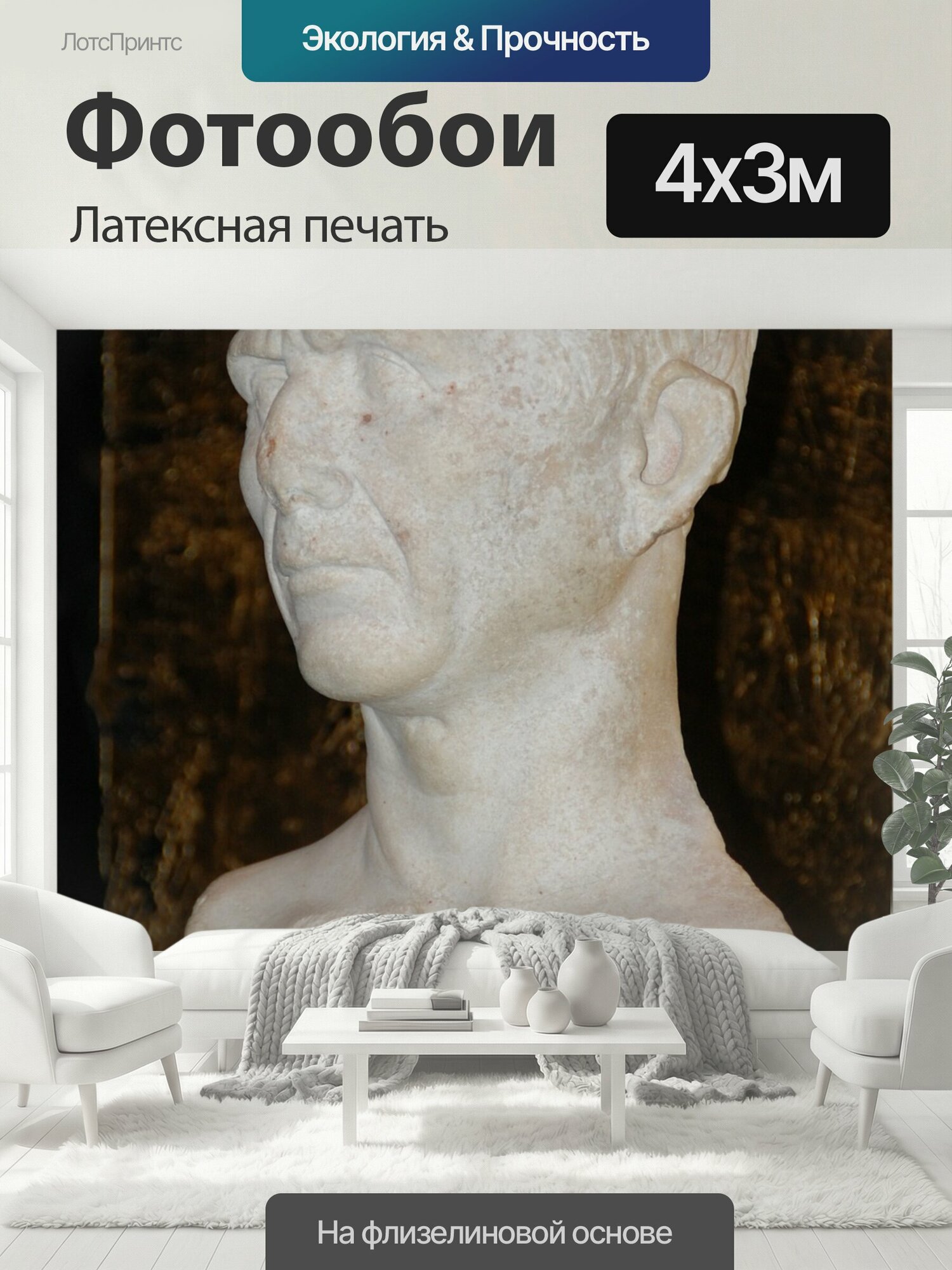 Фотообои моющиеся ударопрочные "Цезарь, бюст, арль" 400x300 см. латексная печать