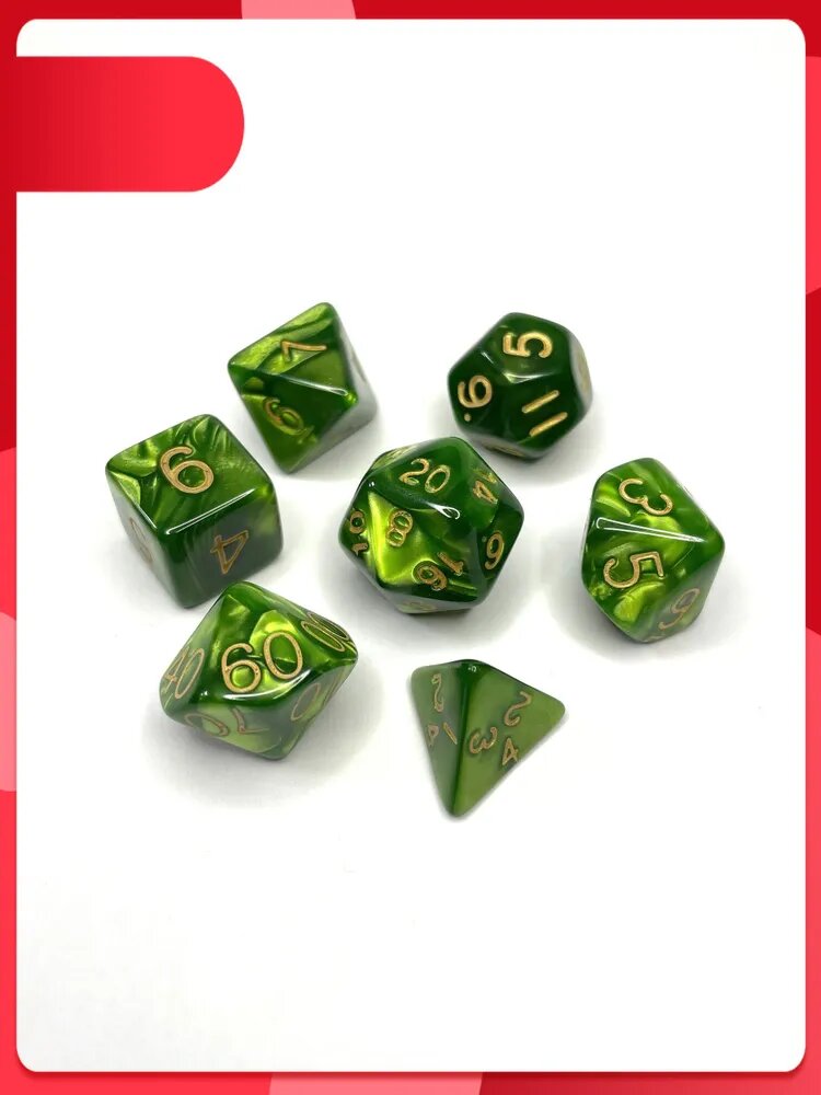 Набор кубов для D&D 7 шт. Зелёный, эффект перламутр