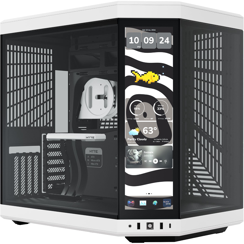 Корпус без блока Case HYTE Y70 Touch Infinite, Midi-Tower, TG, LCD, no fans, 2xUSB-A 3.2, 1xUSB Type-C, E-ATX, ATX, mATX, mITX White Panda CS-HYTE-Y70TTI-WB
