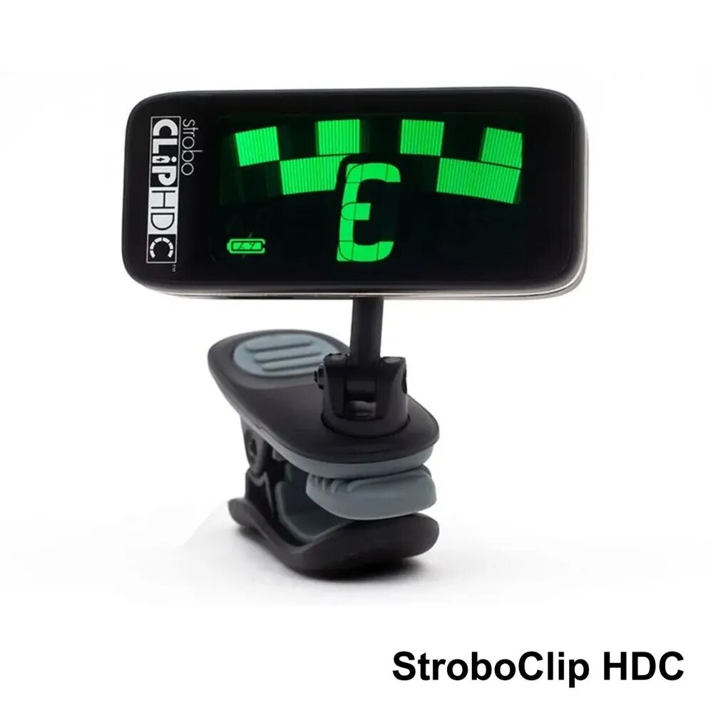Профессиональный зажимной тюнер Peterson StroboClip HDC: цветной HD-дисплей, точность 0,1 цента, аккумулятор, USB-C, 65 настроек для гитары и баса.