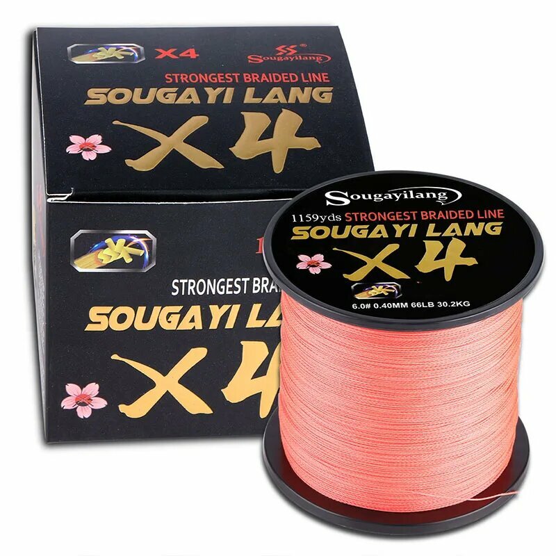 Плетеная рыболовная леска Sougayilang 4-х нитей для Розовый, 100m 0.40mm-30.2kg, Оранжевый, Orange