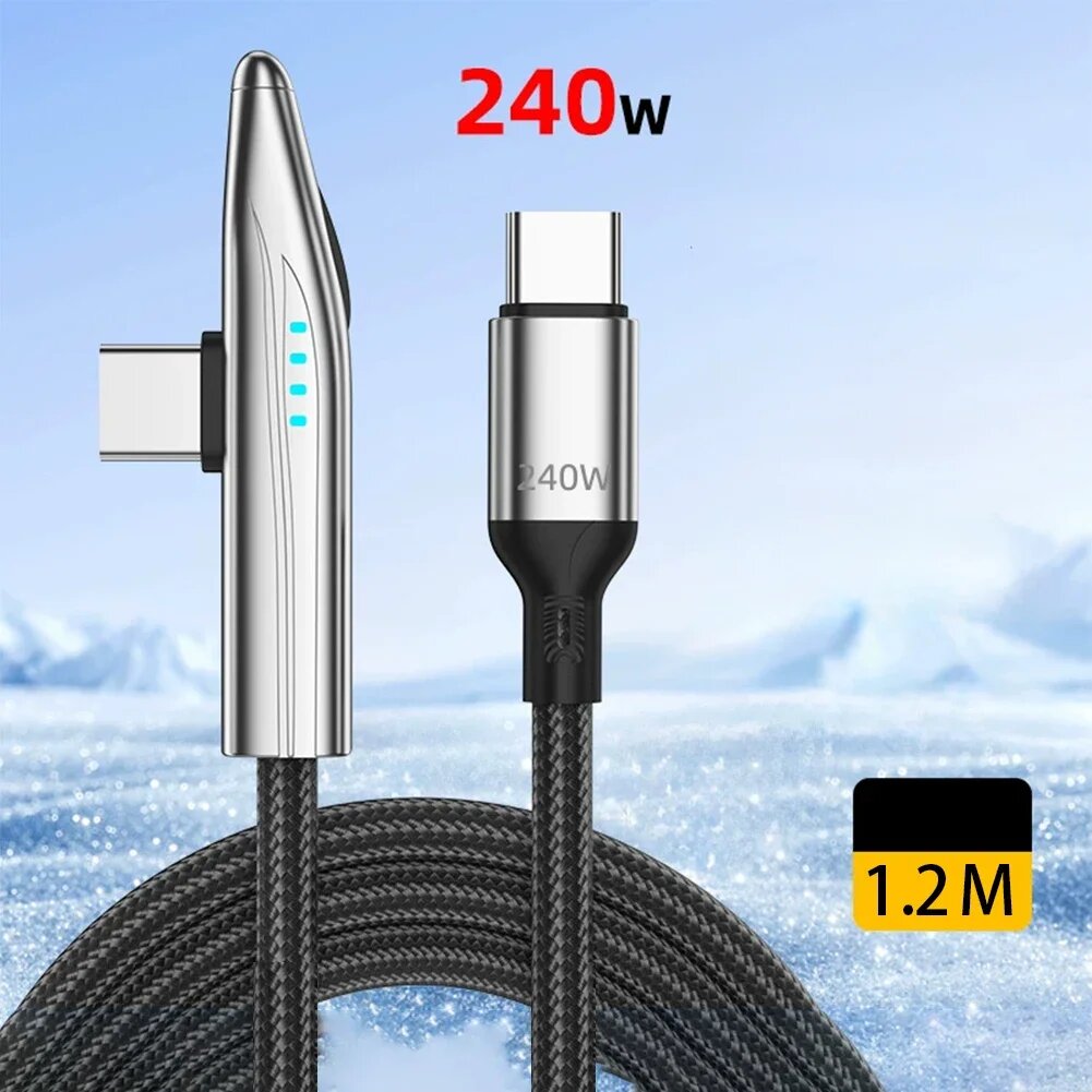 Кабель USB-A/Type-C на Type-C 60/240/100 Вт, в форме скоростного поезда, для быстрой зарядки, 90° ° Зарядное устройство Type-C углового типа для Samsung S25 и iPhone 16