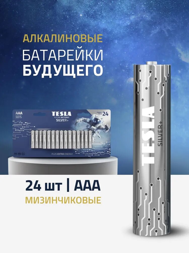 TESLA BATTERIES SILVER+ AAA 24 шт Батарейки щелочные, 1,5V