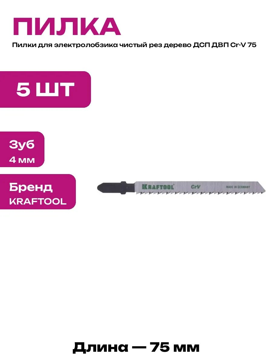 Пилки для электролобзика по дереву Cr-V шаг 4 мм длина 75 мм