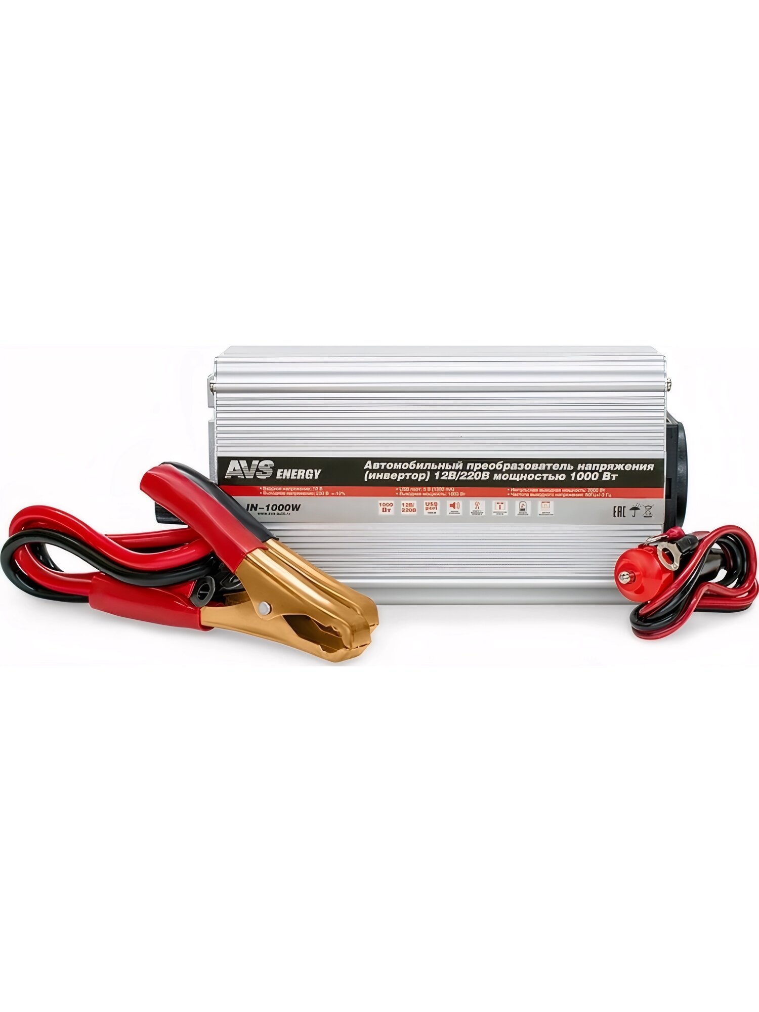 Инвертор AVS Energy IN-1000W - номинальная мощность 1000 Вт, USB-выход, защита от перегрева и короткого замыкания, индикатор для контроля за работой инвертора — фото 1