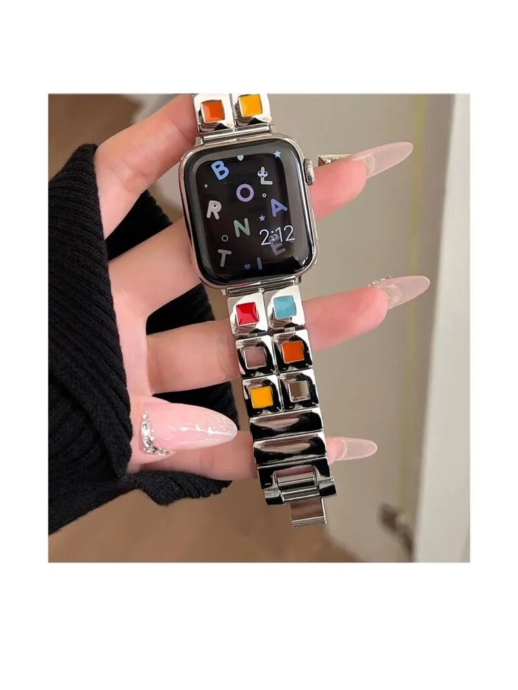 Металлический ремешок из стали для Apple Watch Series 1-9, SE и Ultra, 38 мм, 40 мм, 41 мм, серебристый ремешок для женских часов