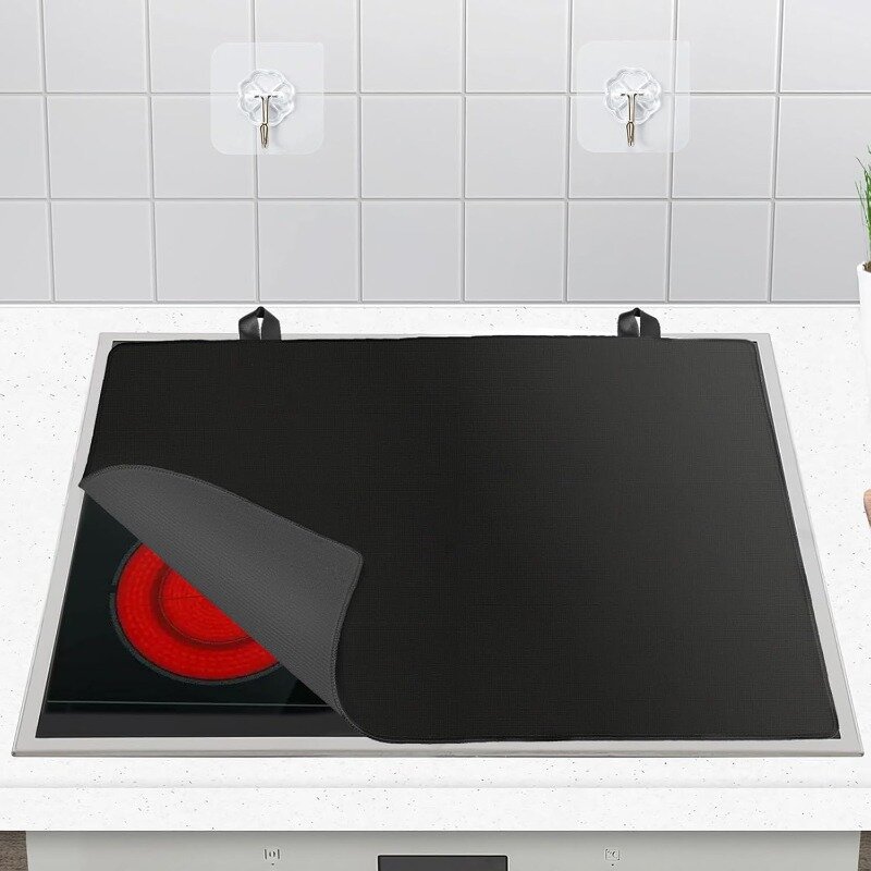 Защитный коврик для индукционной плиты, черный, 61,5 x 53 см, 1 шт, водонепроницаемый, с крючком, термостойкий