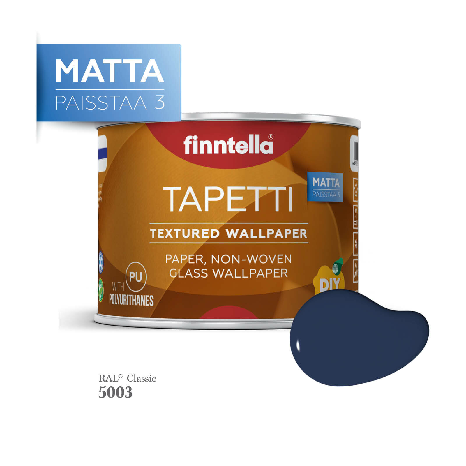Матовая краска для обоев под окраску TAPETTI Matta FINNTELLA, Цвет RAL 5003 Сапфирово-синий (Sapphire blue), 0,45л