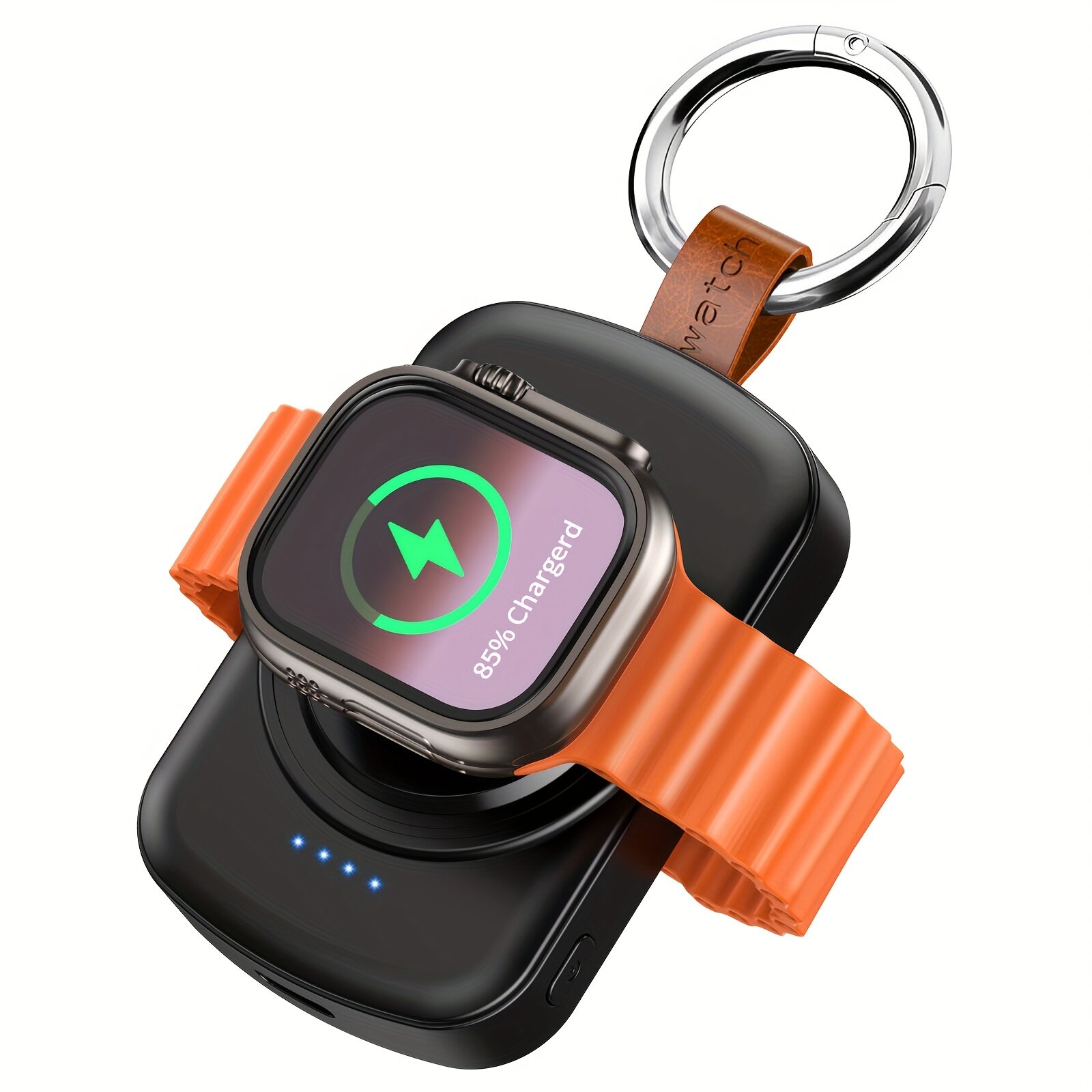 Портативное зарядное устройство для Apple Watch Series 10/9/8/7/6/SE/5/4/3/2/1 и Ultra с кабелем для зарядки, брелок, компактное дорожное зарядное устройство, черный