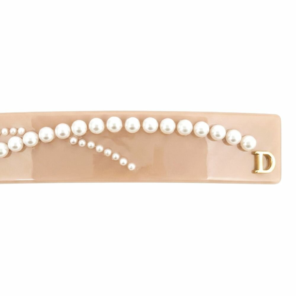 Fiore Luna Заколка-автомат для волос 8,7 см телесная с жемчугом Jewel Корея