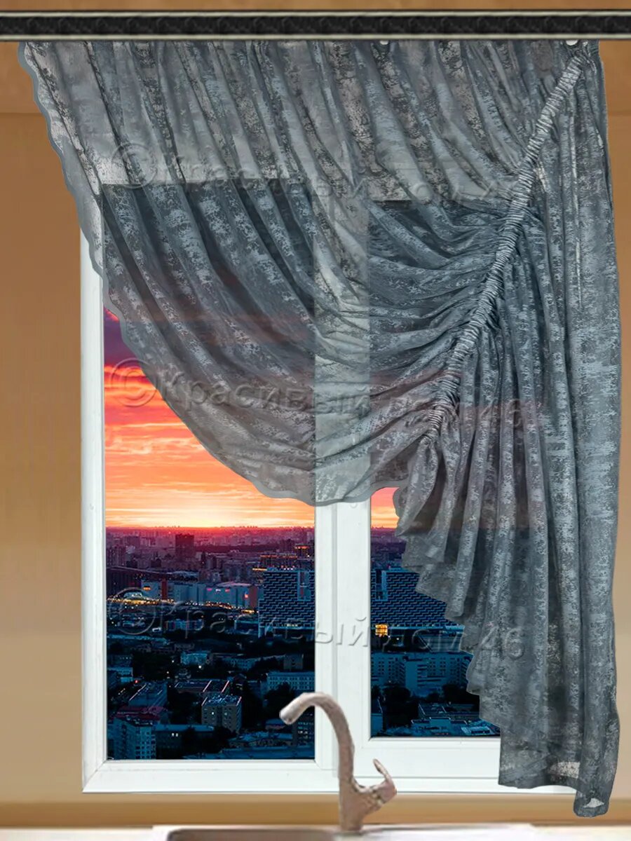Тюль "Красивый дом 46" мрамор короткий графит (R) правый 290x180см
