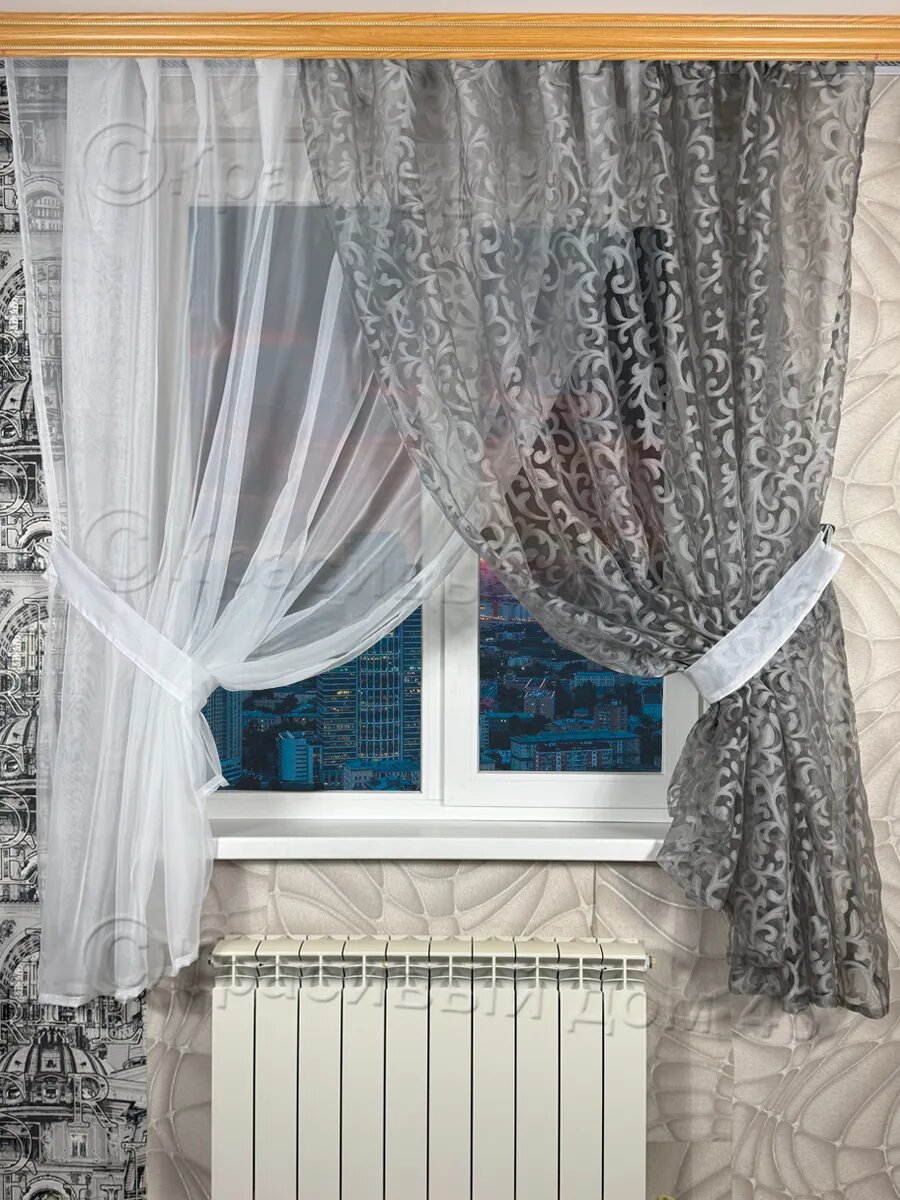 Штора "Красивый Дом 46", тюль арка, серый, 400x180 см, с подхватом