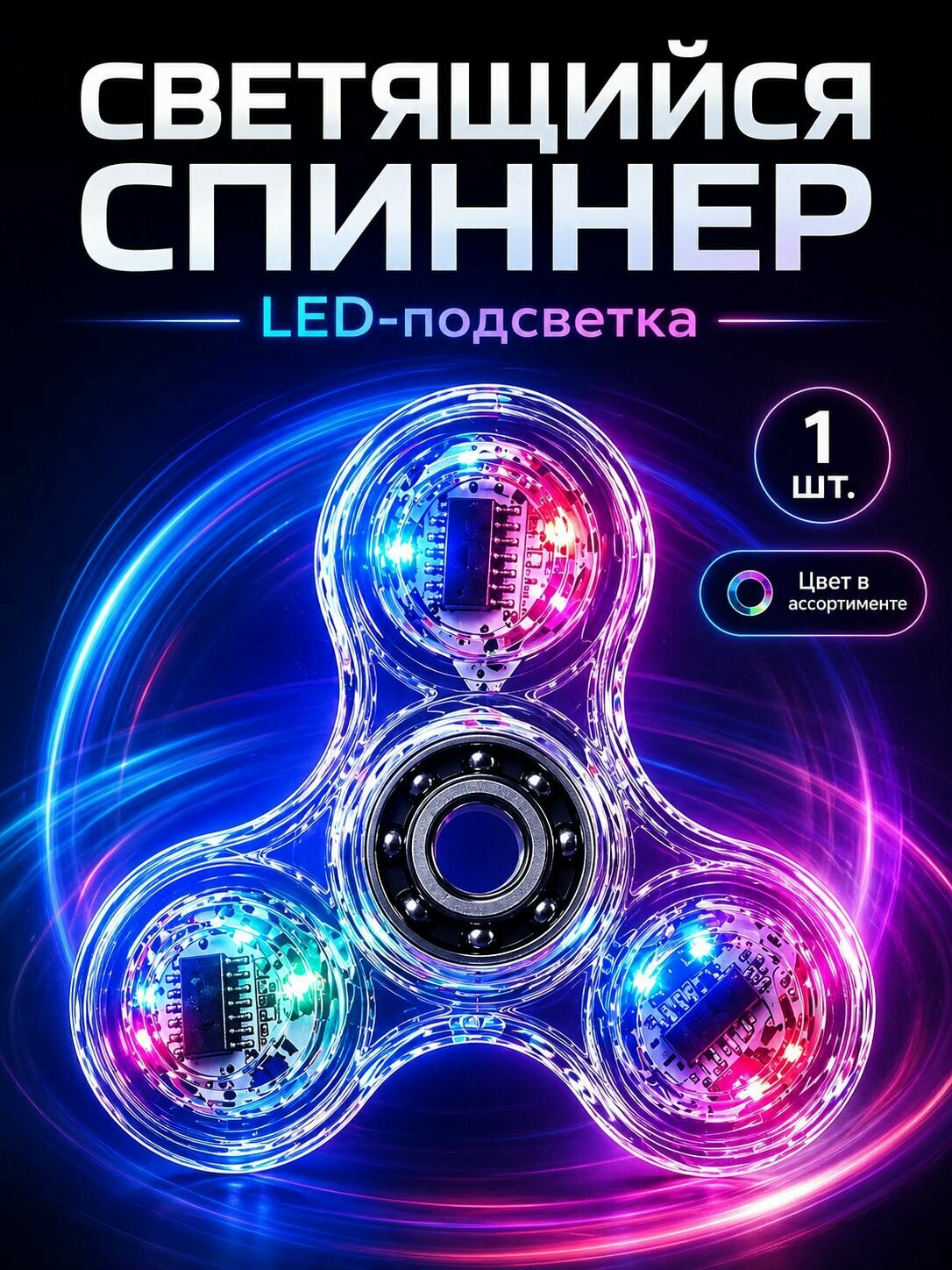 Светящийся спиннер с LED-подсветкой, фиджет игрушка антистресс для детей и взрослых фиджет спиннер антистресс игрушка светящаяся