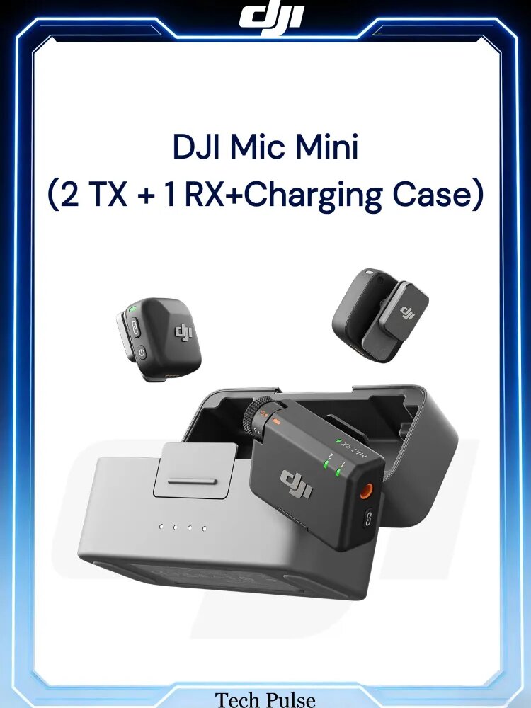 DJI Микрофон универсальный DJI Mic Mini (2 TX + 1 RX+Charging Case), черный матовый, светло-зеленый