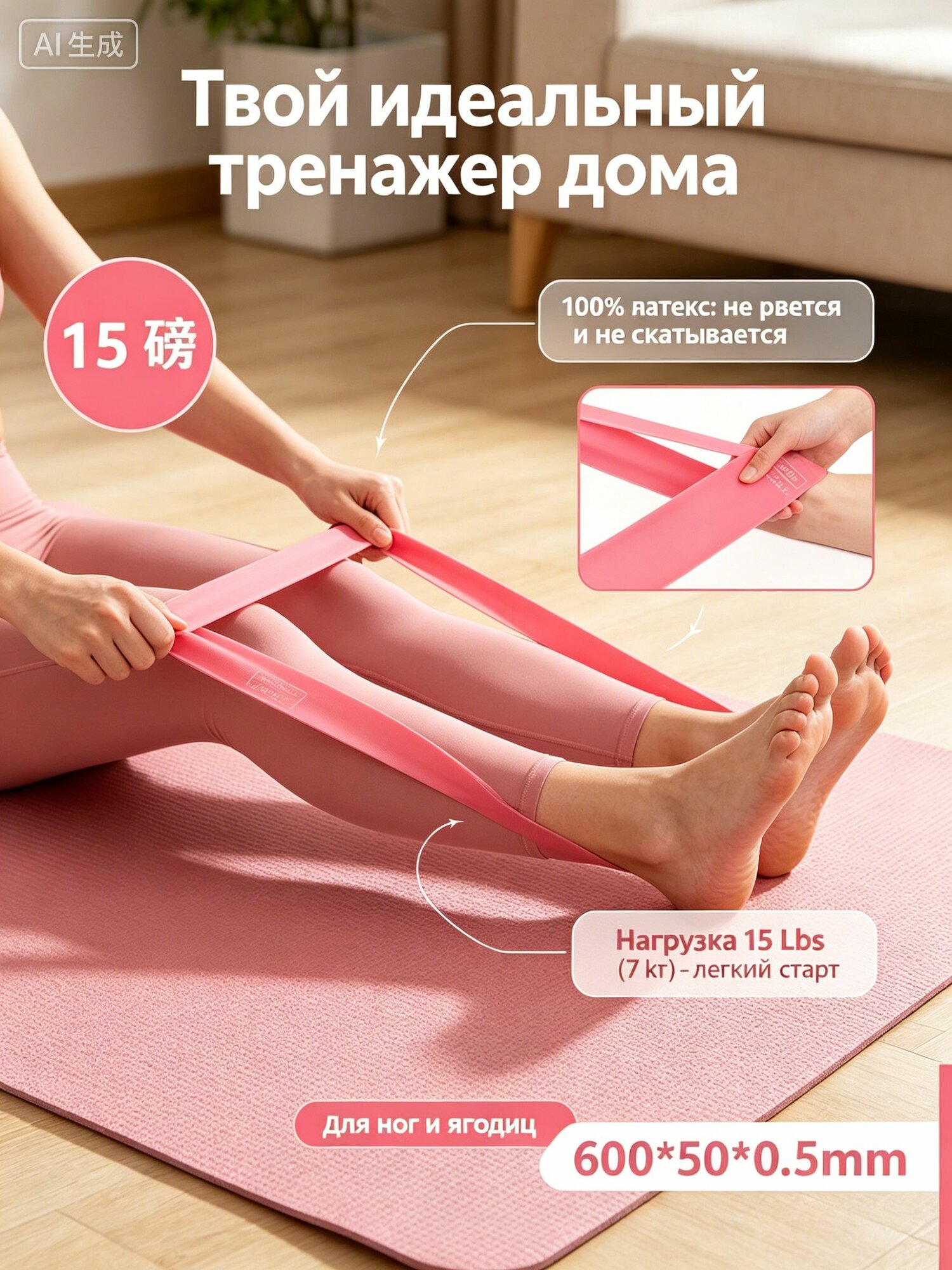 Фитнес-резинка, ленточный эспандер для ног и ягодиц - кольцевой латекс 15 lbs, для тренировок дома йоги и пилатеса. латексный эспандер резинка для йоги эспандер для ног