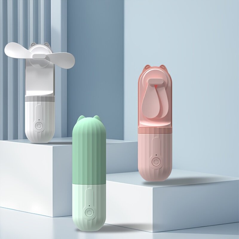 Портативный мини-вентилятор с тремя скоростями, тихий, с функцией пауэрбанка и фонариком, розовый