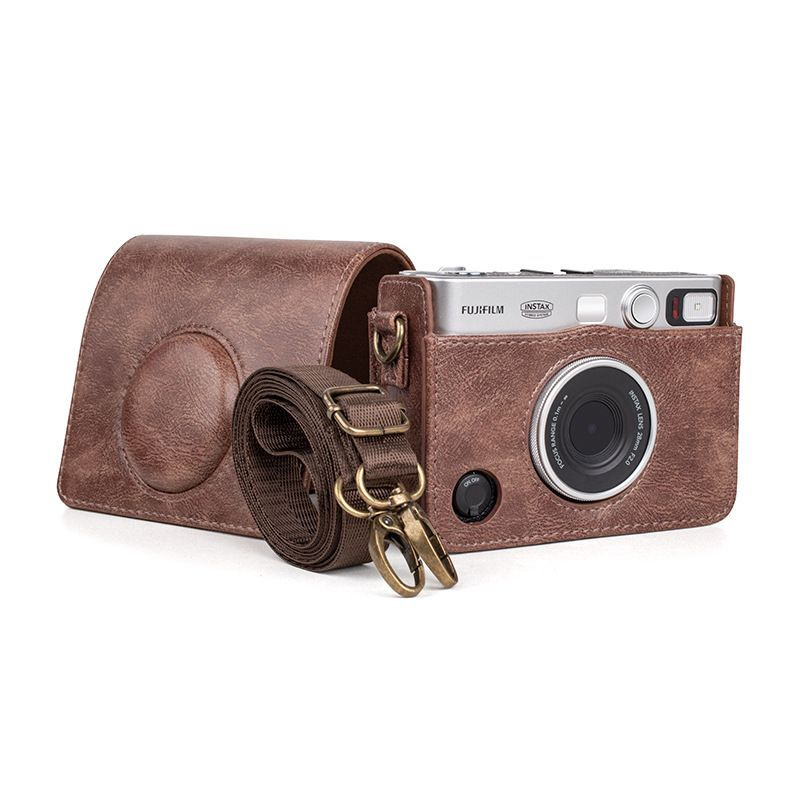 Чехол Fujifilm, для фотоаппарата Instax Mini Evo, темно-Кофе, с наплечным ремнем