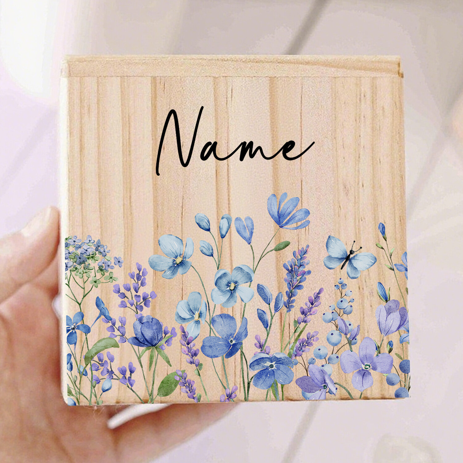 Деревянная копилка с цветочным дизайном, персонализированная с именем, подарок на день рождения и крещение, для мальчиков и девочек, стиль 1