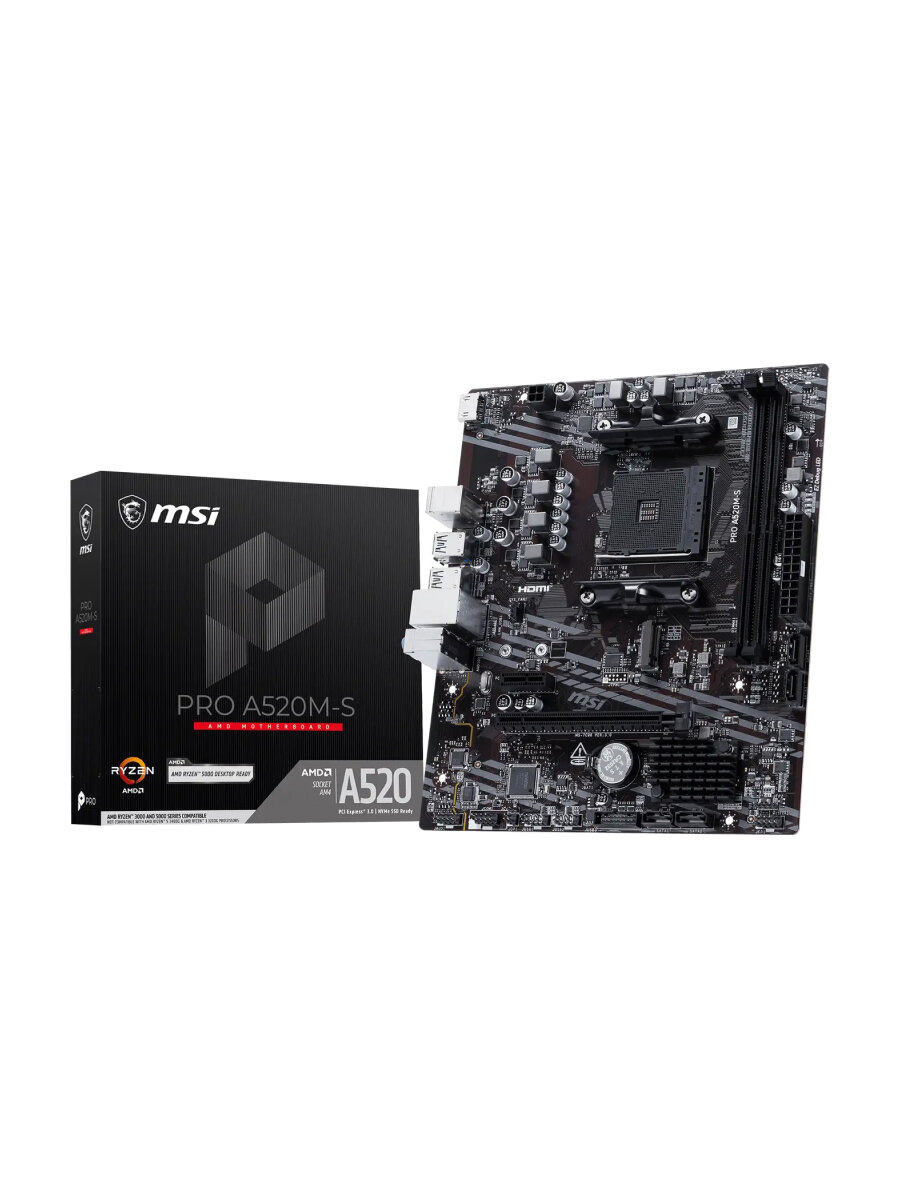 Материнская плата MSI PRO A520M-S (AM4, mATX, A520, 2xDDR4, 1xPCI-Ex16, 1xM.2, HDMI) (PRO A520M-S)