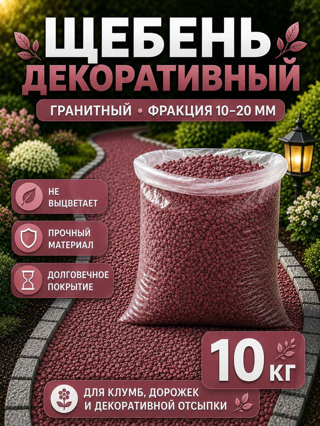 Щебень декоративный для сада, гранитный, цветной 10кг