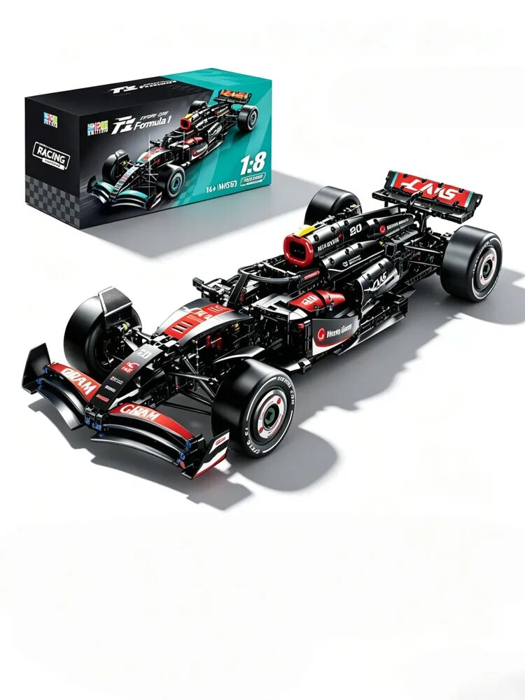 Спортивный автомобиль Формулы-1 Haas F1 изготовлен из конструкторов / технических игрушек.