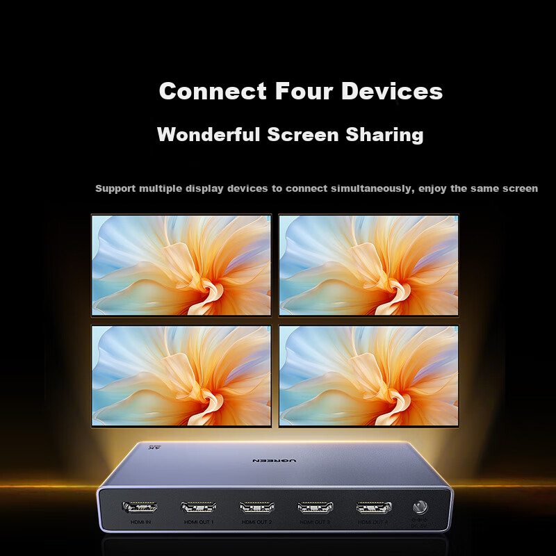 UGREEN HDMI 4K Видео Разветвитель 1x4 Аллюминиевая Версия для Ноутбуков к ТВ Монитору Проектору Модель：1x4 Выход /