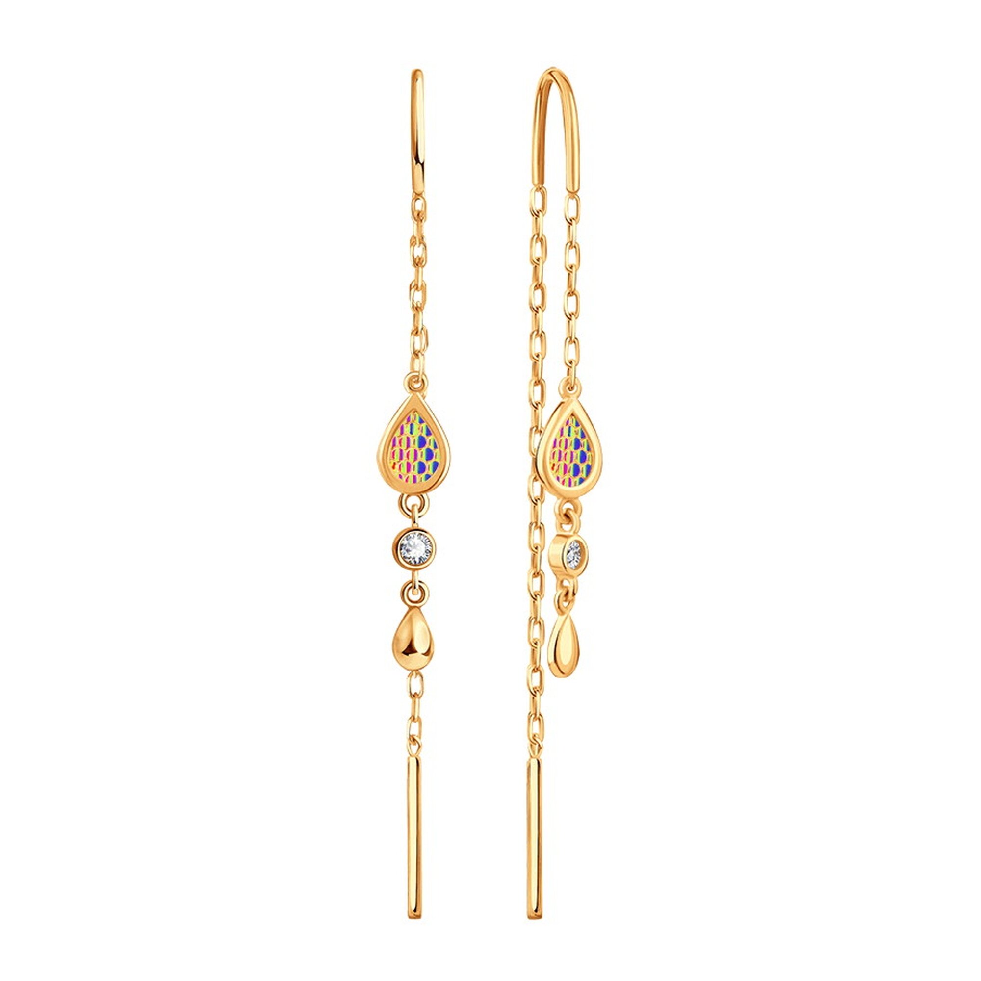 Серьги Diamant online, красное золото, 585 проба, фианит