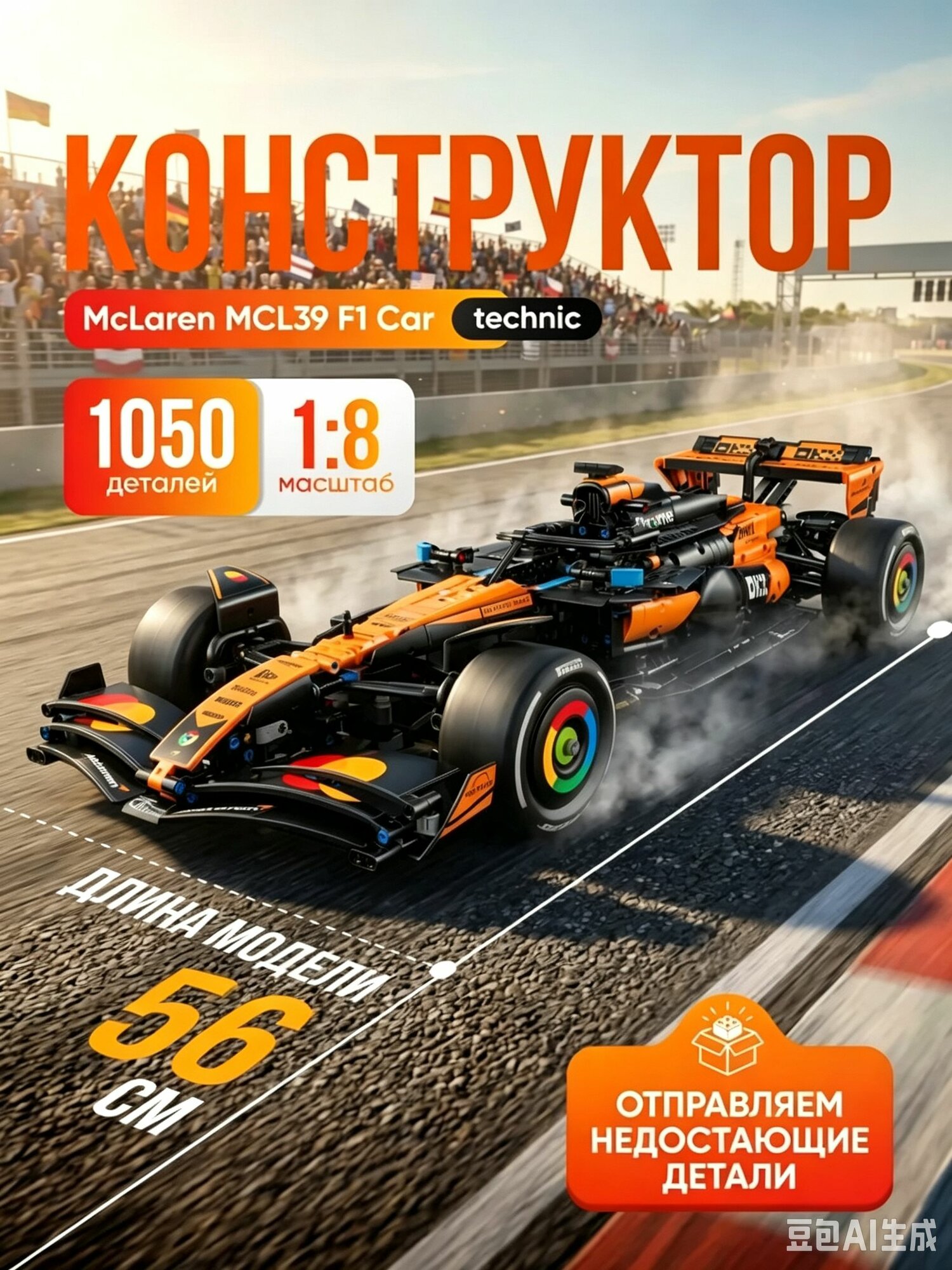 Конструктор Техник "McLaren MCL39 F1 Car" 1050 деталей (Болид Макларен Формула 1, creator, модель racing спорткар, совместим с lego technic, лего совместимый, подарок для мальчиков)