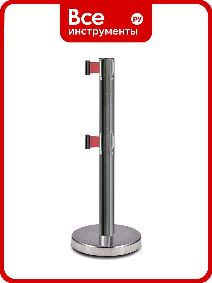 Стойка ограждения с 2-мя лентами Rusbarrier 5 м BS2LN-337635 CHROME red