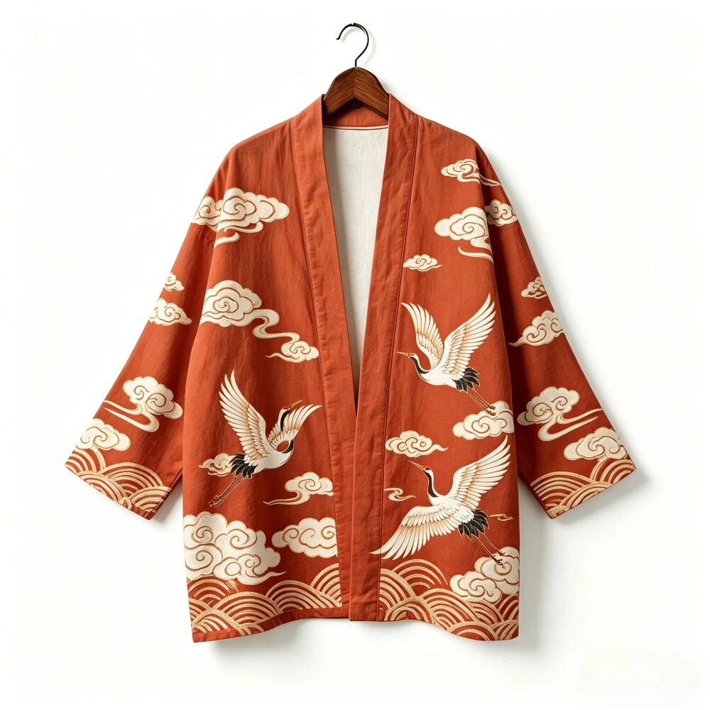 Хлопковое кимоно Wearyourface «Облака и журавли» XXXL, Haori Jacket3