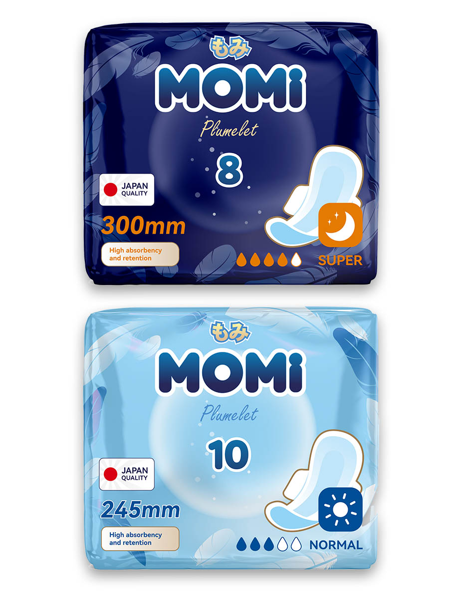Гигиенические прокладки Momi Женские дневные и ночные 4 капли, комплект из 2х штук