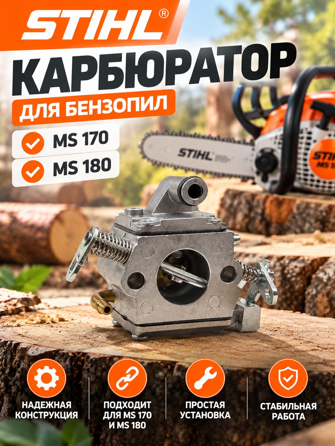 Карбюратор для бензопилы STIHL MS 170 MS 180, карбюратор в сборе