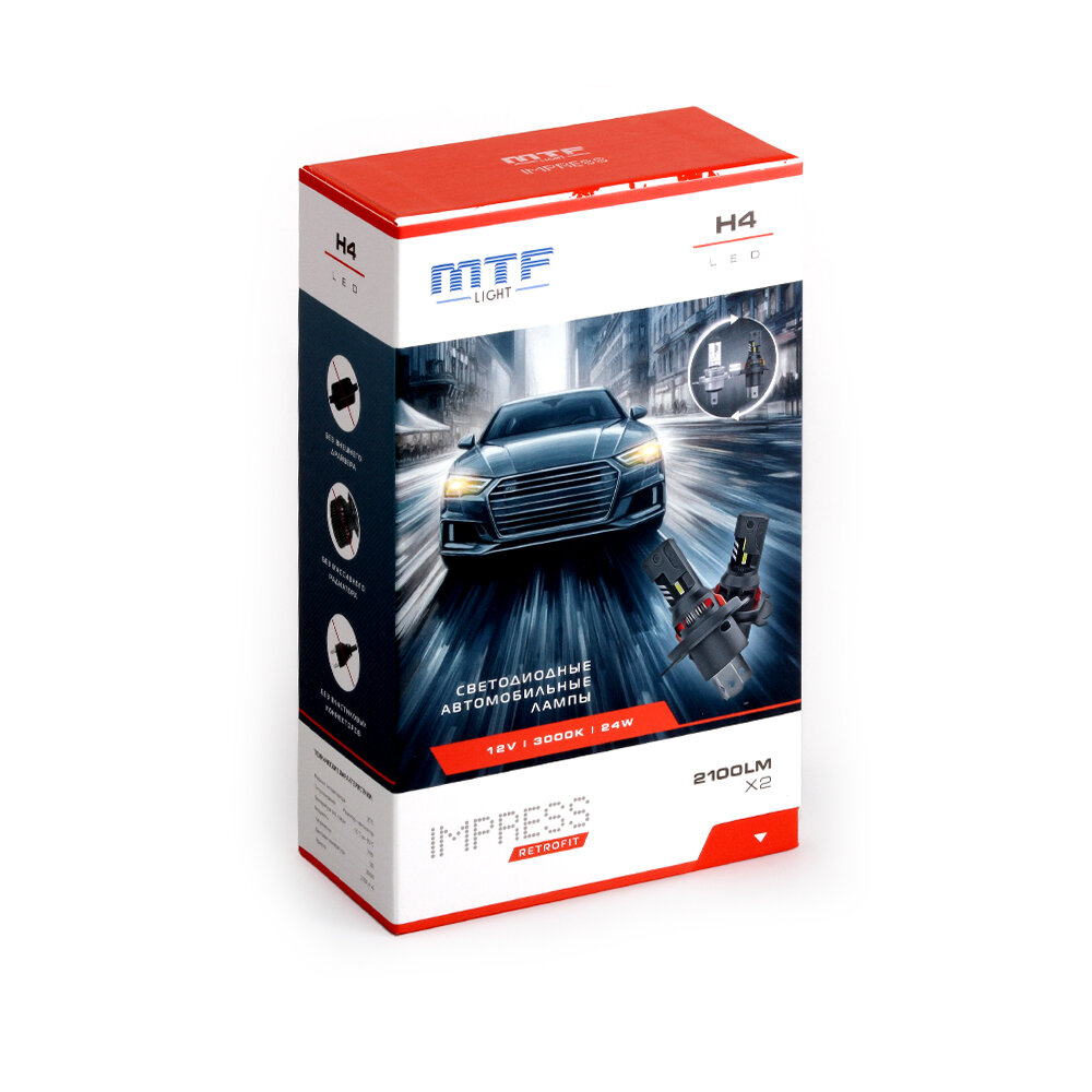 Светодиодные лампы MTF light IMPRESS RETROFIT H4 24W 2100Lm 3500K 12V (2 лампы)