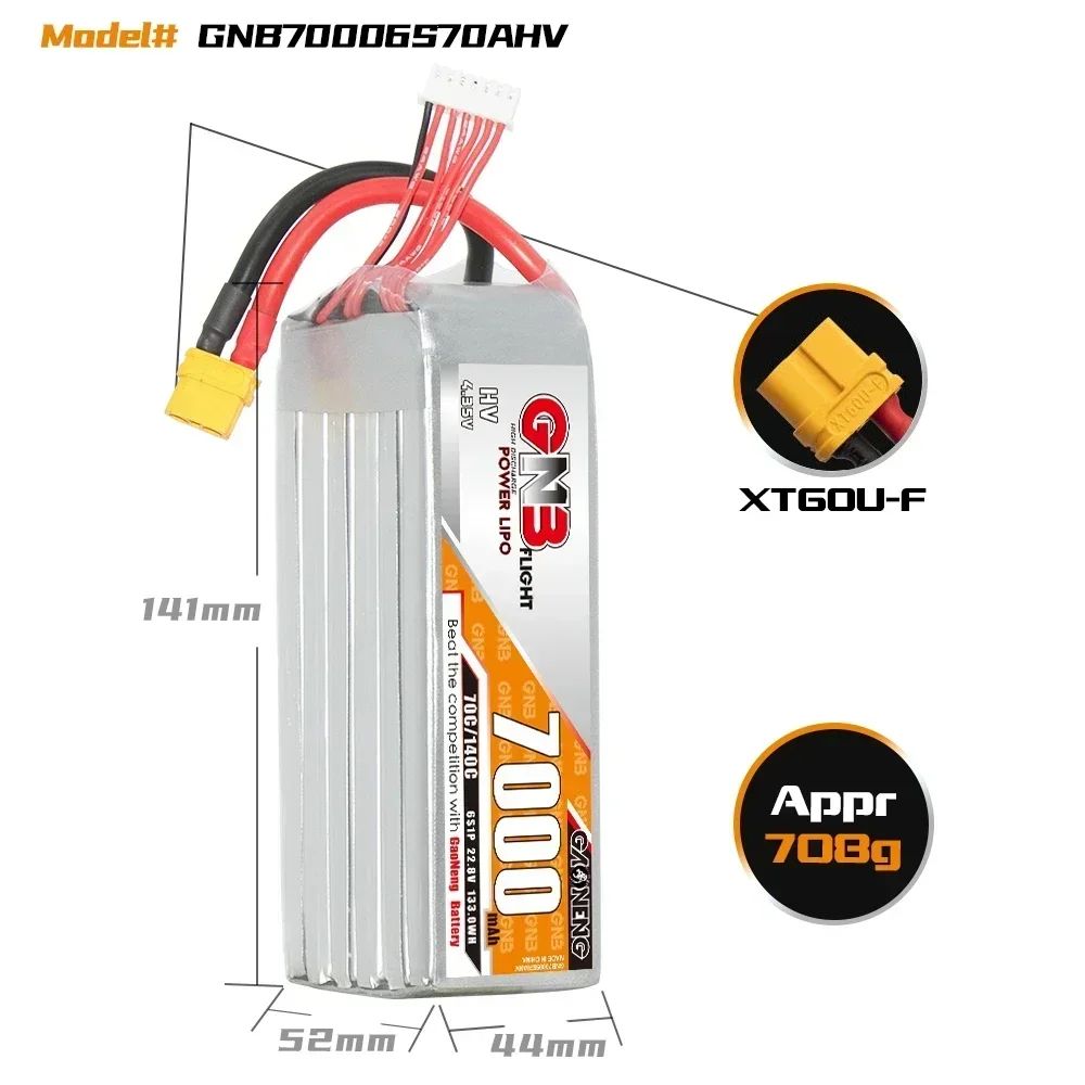 Литиевая батарея GNB 6S 22.8V 70C LiHV Battery Pack 6000/6500/7000mAh