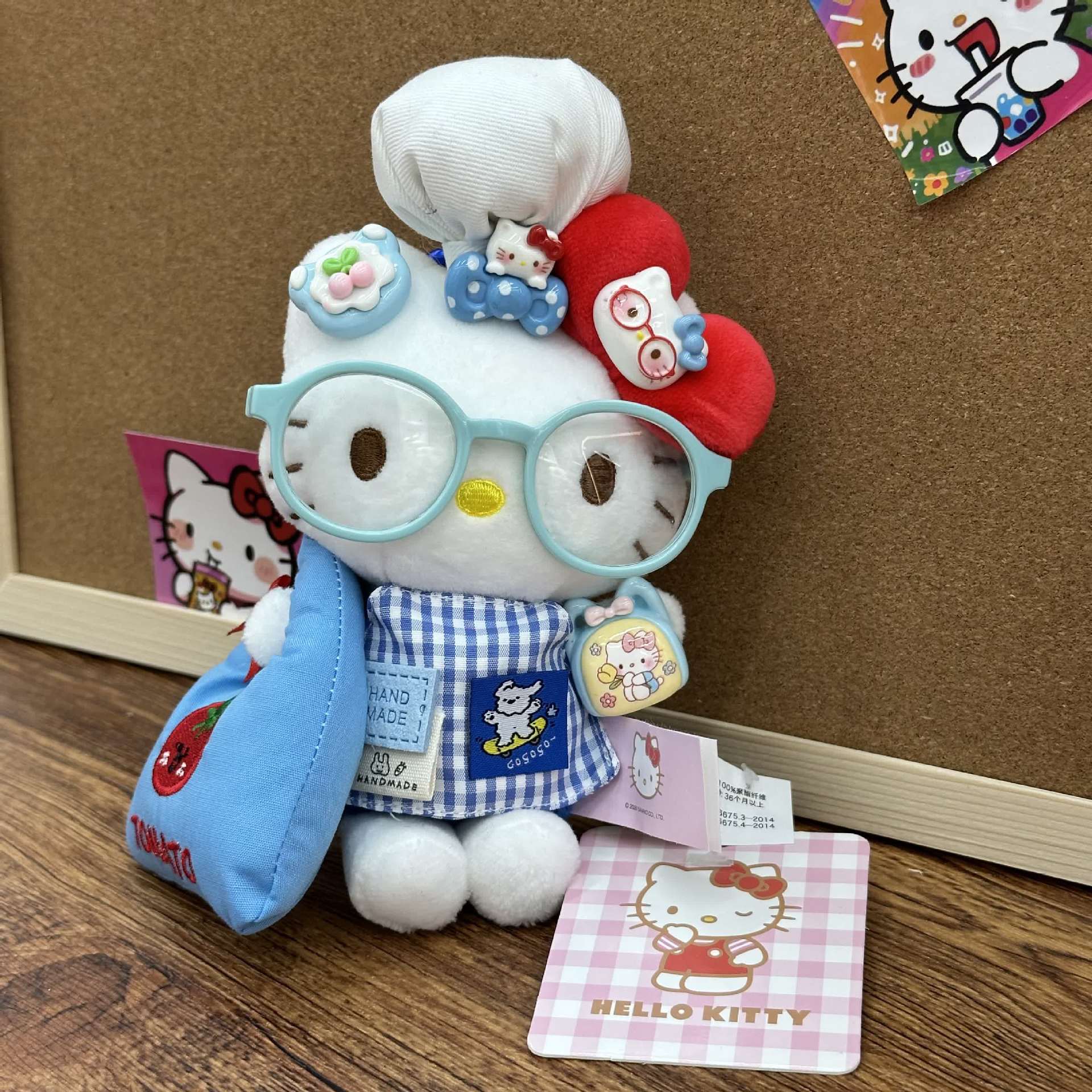 Милый плюшевый брелок Hello Kitty с синей сумкой через плечо повар, мультяшная игрушка-подвеска